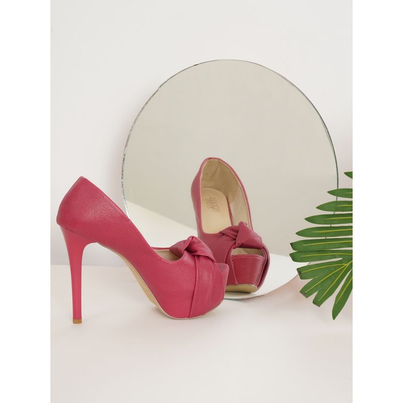 Buy SHUZ TOUCH Textured Peep Toe High Heel Maroon Pumps Online