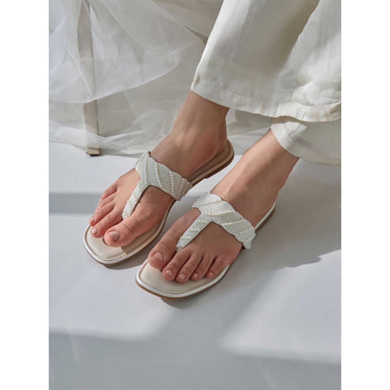 Buy THE CAI STORE Pearly Open Toe Flats White Online