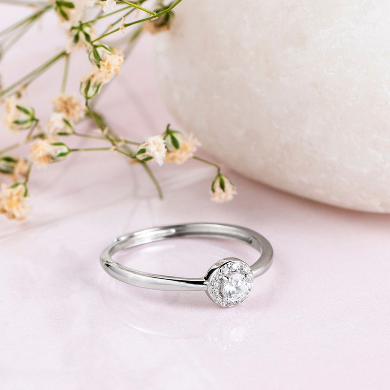 Zavya The Mini Solitaire Halo 925 Silver Ring (Adjustable): Buy Zavya ...