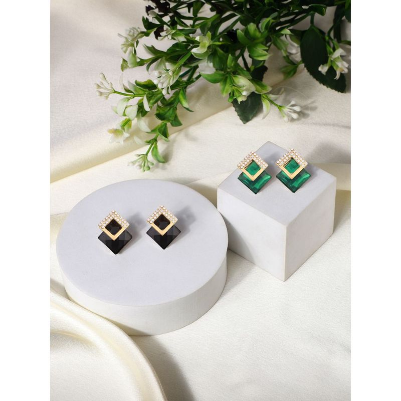 Buy Yellow Chimes Gold Plated Square Shaped Studs Pack Of 2 Online