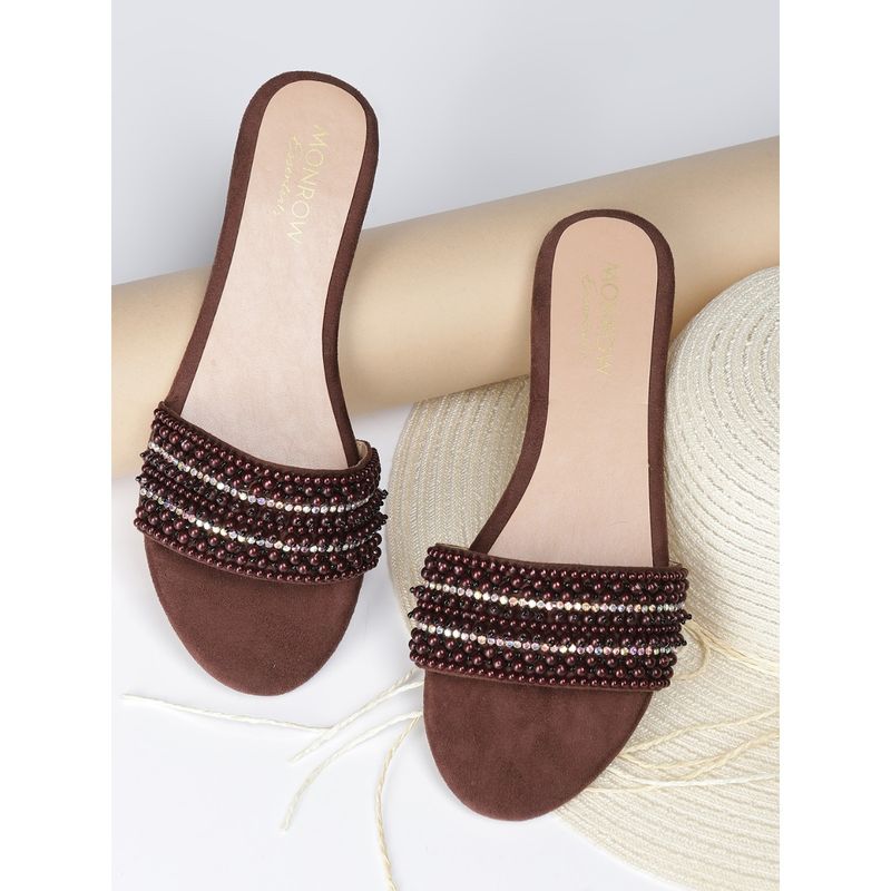 Monrow Embellished Brown Flats: Buy Monrow Embellished Brown Flats ...