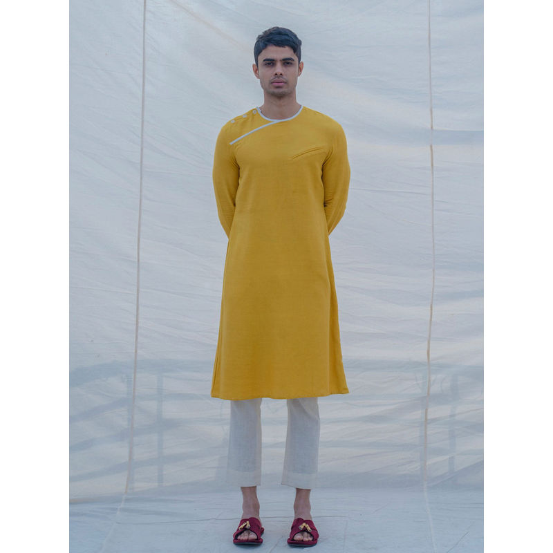 Buy Bohame Cotton X Linen Indisputably Yellow Kurta With Pajama (Set of ...