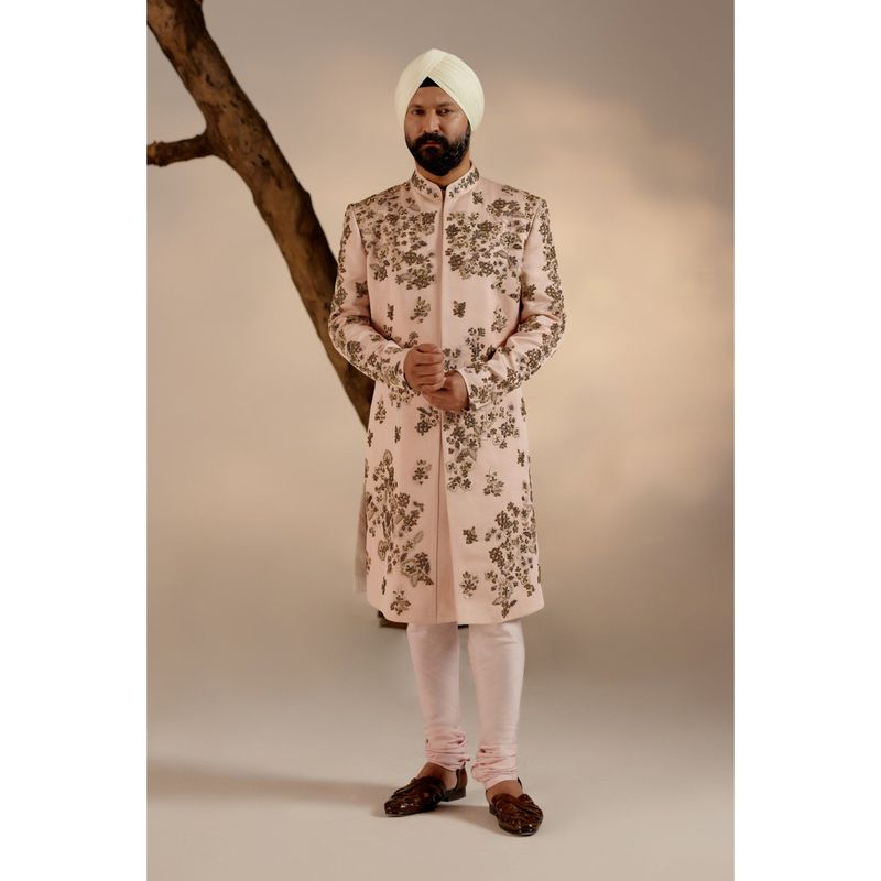 Buy Jatin Malik Shell Pink Sherwani (Set of 4) Online