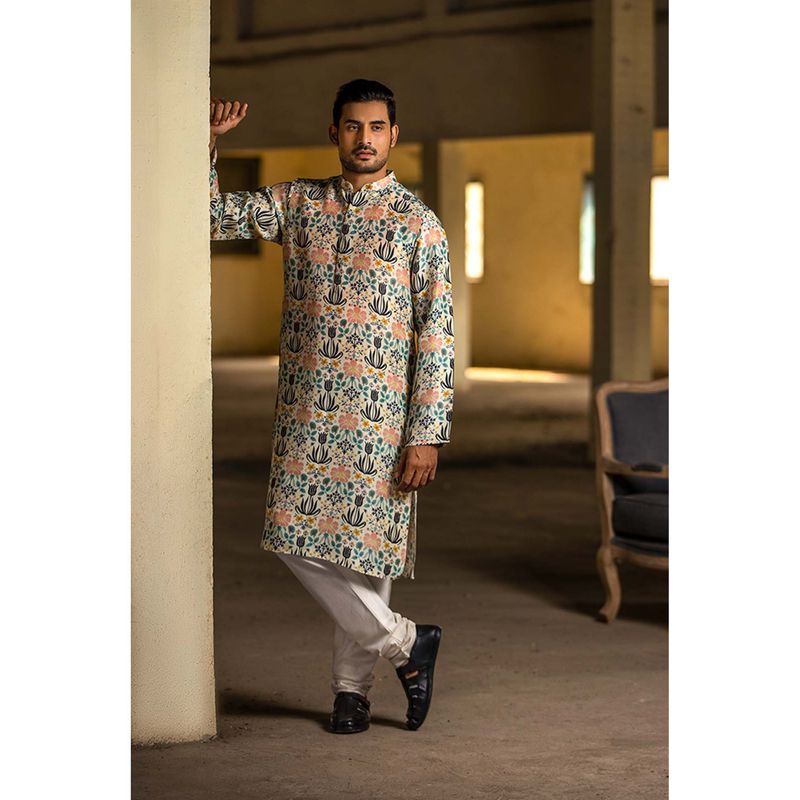 Buy PS Men by Payal Singhal Cream Kurta with Off White Churidar - Set ...