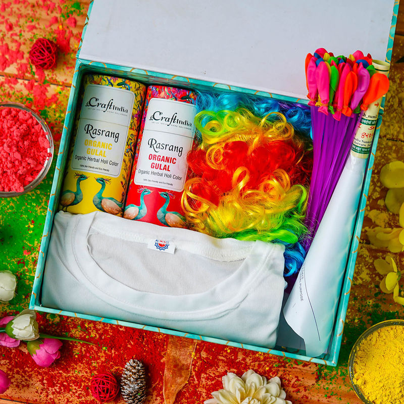 Buy eCraftIndia Holi Gift Hamper Holi Colors, Balloons Cap, Tshirt ...