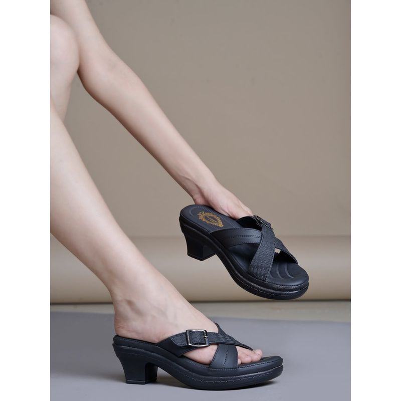 Buy Shoetopia Comfortable Black Doctor Sole Block Heels Sandals for ...