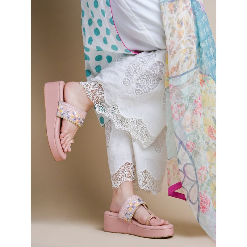 Buy Shoetopia Ethnic Pink Wedges for Women Online