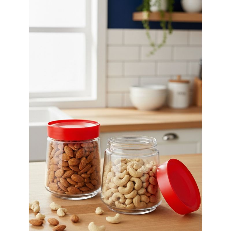 Buy Luminarc Transparent 500 Ml Swing Jar with Red Lid Online