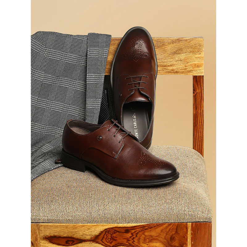 Buy Monte Carlo Men Brown Solid Lace Up Genuine Leather Brogue Shoes Online