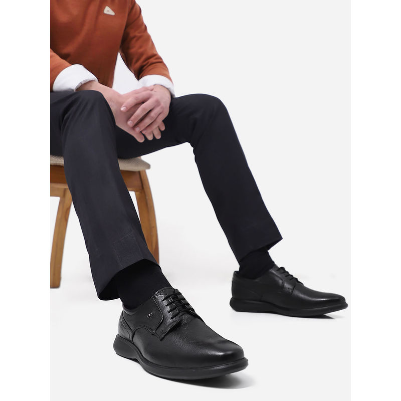 Buy Monte Carlo Men Black Solid Lace Up Genuine Leather Derby Shoes Online