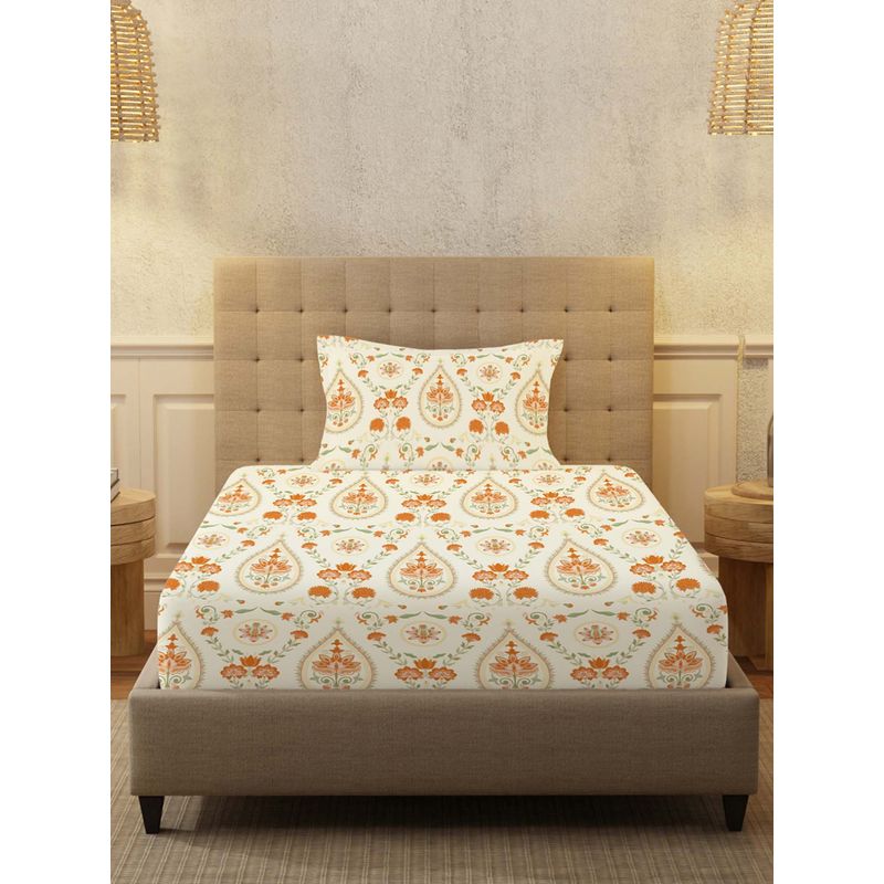 Buy Urban Space Persian Courtyard Cream Cotton Bedsheet with 2 Pillow ...