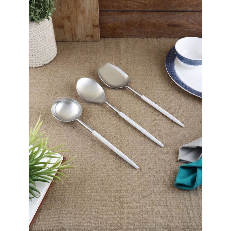 Buy VarEesha Radiant White Handle Matt Steel Serving Spoons Set of ...