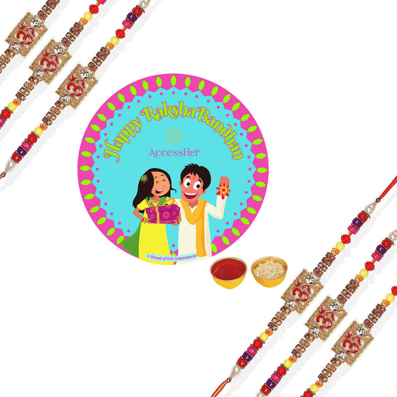 Buy Accessher Elegant Om Rakhi Pack of 6 for Brother with Rice Roli ...