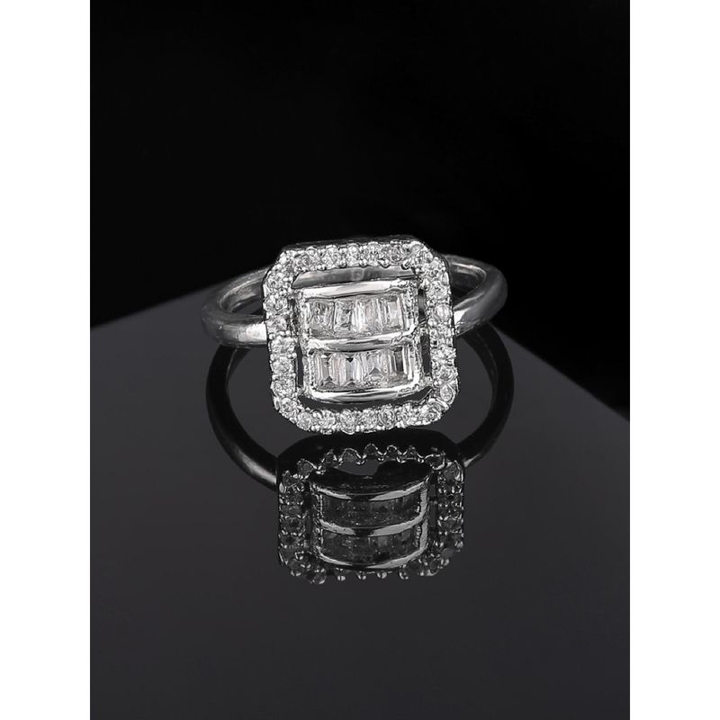 Buy Estele Rhodium Plated CZ Ossum Octagon Finger Ring for Women Online