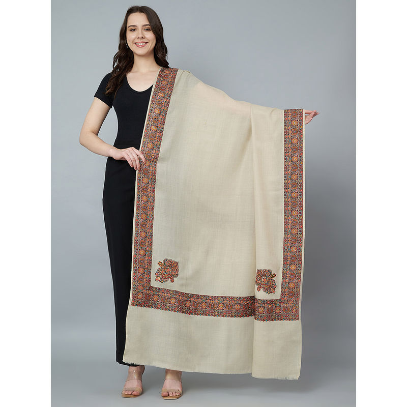 Buy MUFFLY Silky Pashmina Fine Wool Nalki Border Embroidered Needle ...