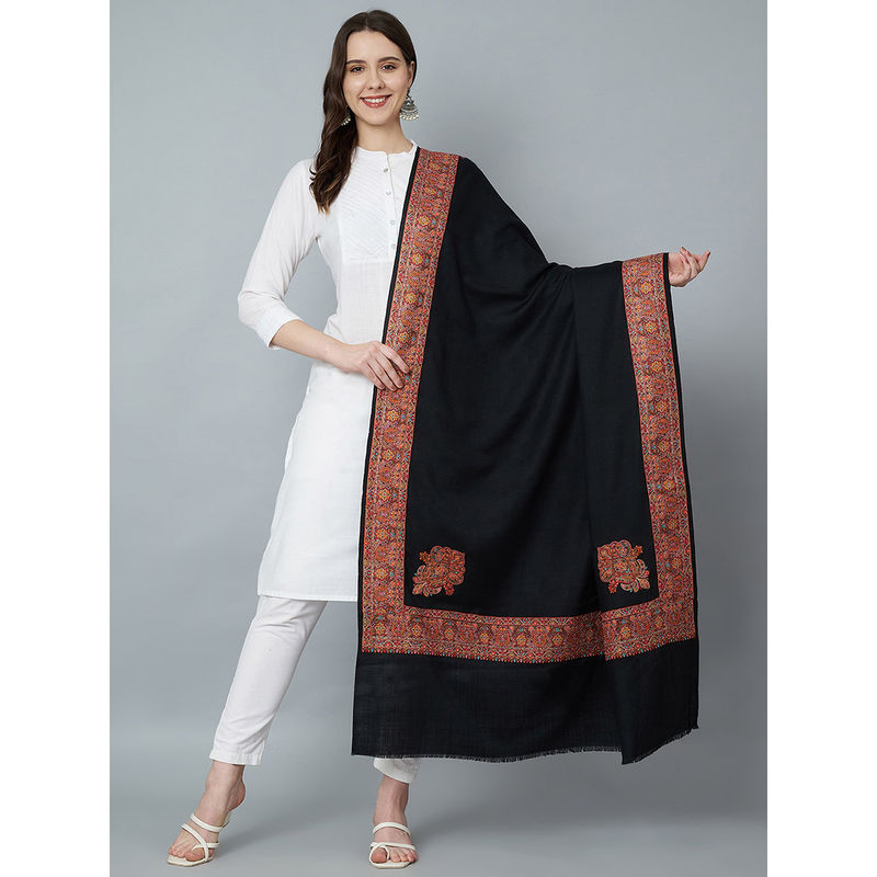 Buy MUFFLY Silky Pashmina Fine Wool Nalki Border Embroidered Needle ...