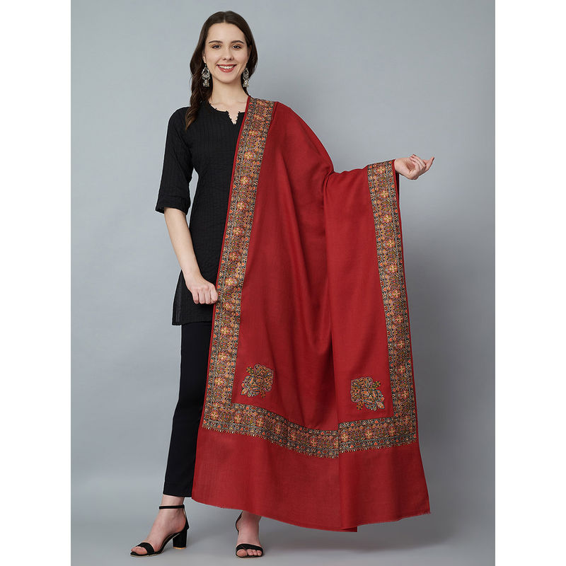 Buy MUFFLY Silky Pashmina Fine Wool Nalki Border Embroidered Needle ...