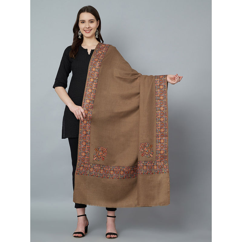 Buy MUFFLY Silky Pashmina Fine Wool Nalki Border Embroidered Needle ...