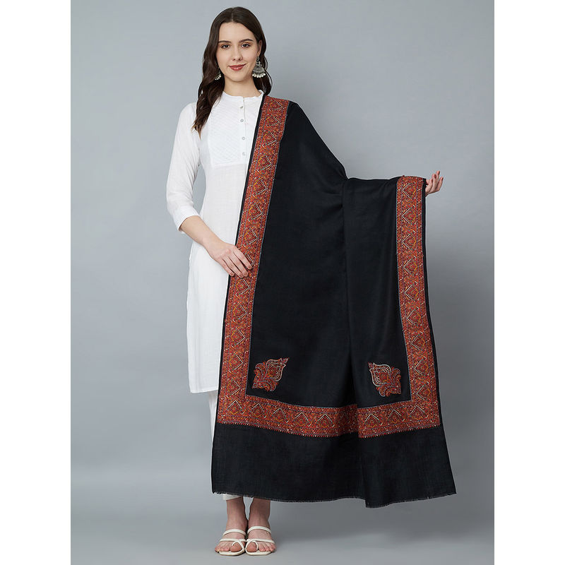 Buy MUFFLY Silky Pashmina Fine Wool Nalki Border Embroidered Needle ...