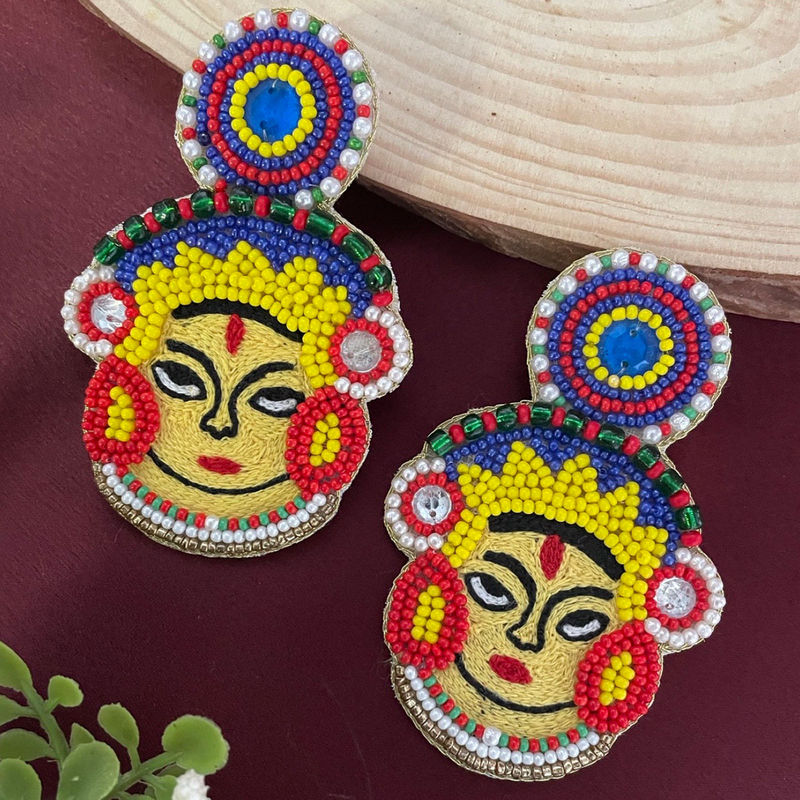 Buy Digital Dress Room Multi-Color Beaded Drop Earrings Bengali Maa ...