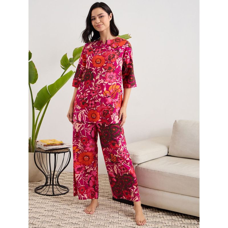 Buy July Nightwear Cotton Fuschia Long Kurti & Pyjama For Women Online