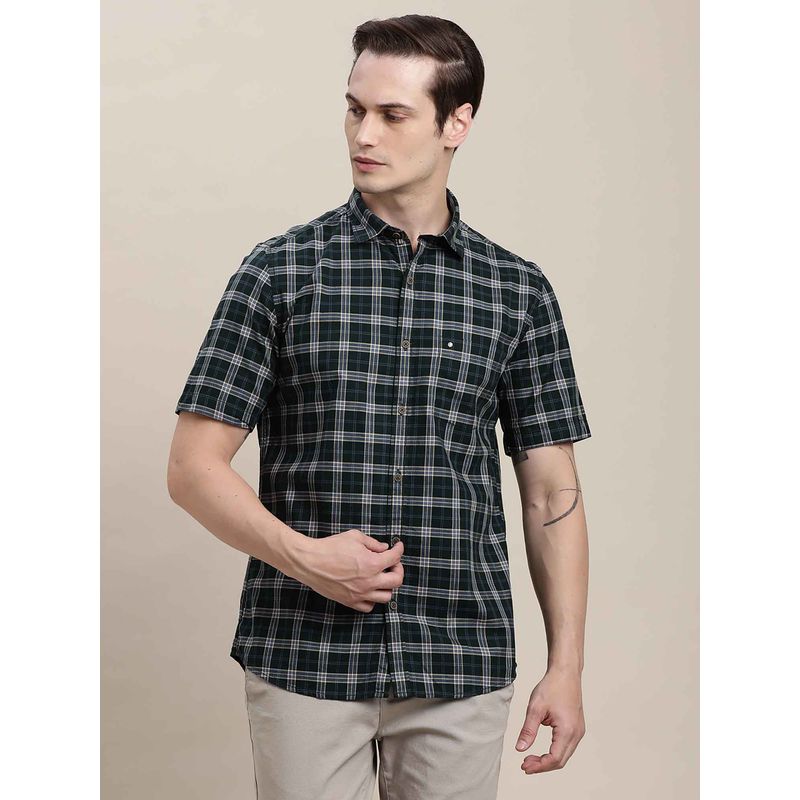Buy Turtle Men Pure Cotton Slim Fit Dark Green Checkered Half Sleeve ...