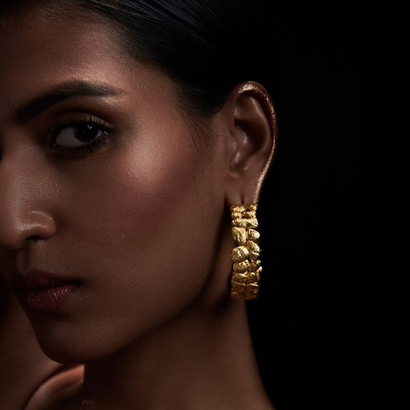 Buy ZARIIN 22k Gold Plated Gold Nuggets Hoop Earrings Online