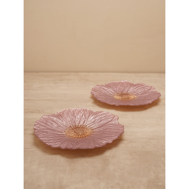 Buy Pure Home + Living Set of 2 Pink Floral Shaped Glass Dinner Plates ...