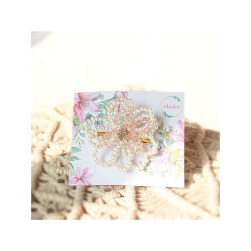 Choko Kids Crystal & Pearls Embellished Flower On Alligator Hair Clip ...