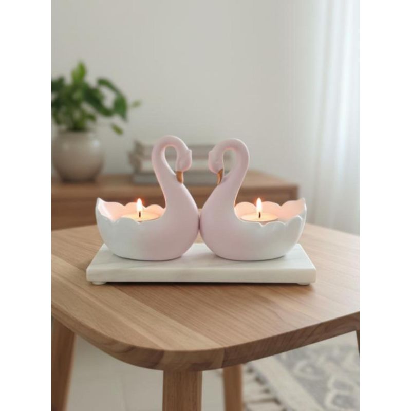 Buy Homearte Swan Pair Tealight Candle Showpiece With Marble Base Online