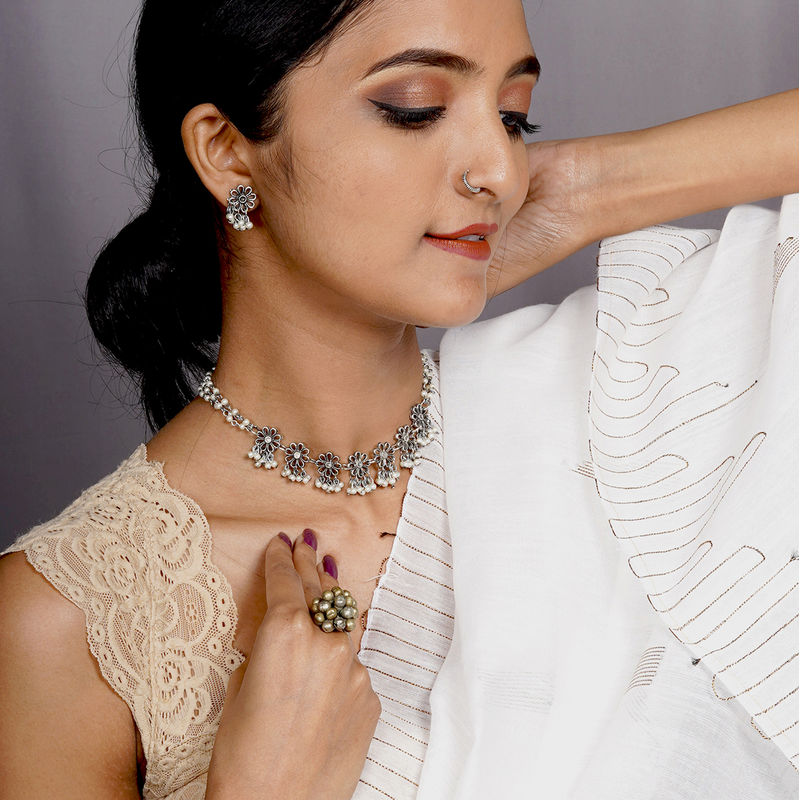 Buy Teejh Janvi Metallic Silver Oxidised Jewellery Gift Set Online