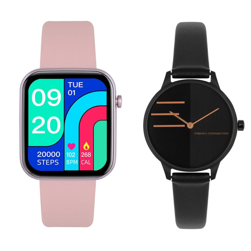 French Connection Smartwatch and Analog Watch Pink and Black, Combo ...