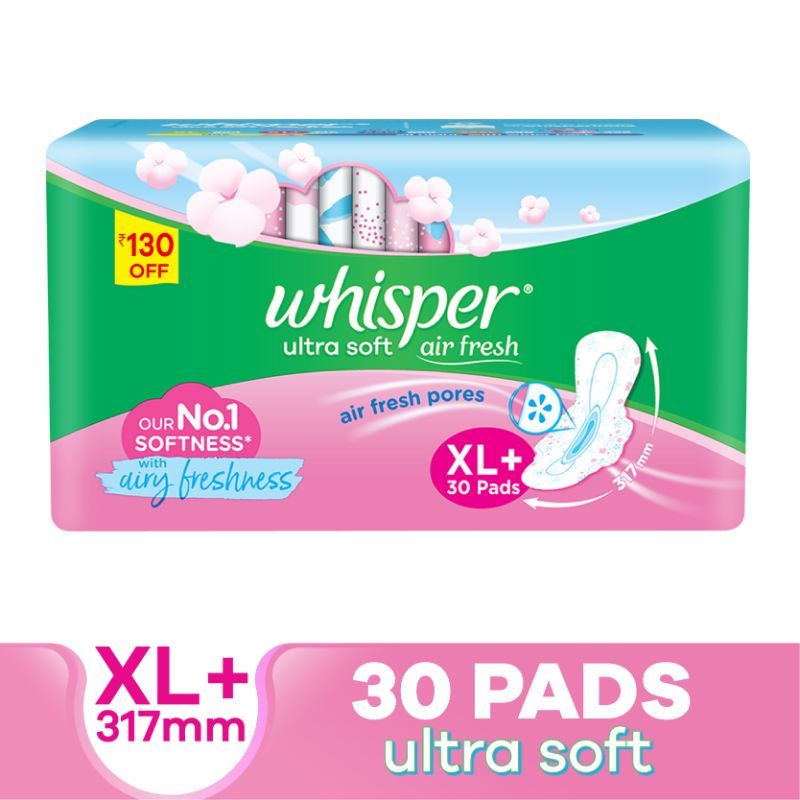 Whisper Ultra Soft Air Fresh XL+ Sanitary Pads Our #1 Softness With ...