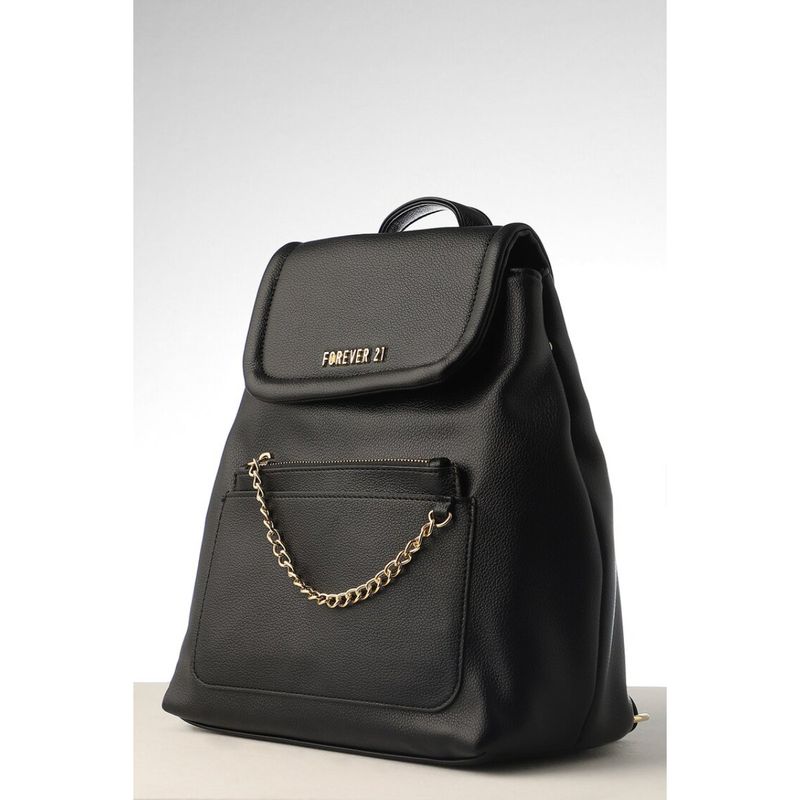 Buy Forever 21 Solid Black Backpack with Attached Pouch Online