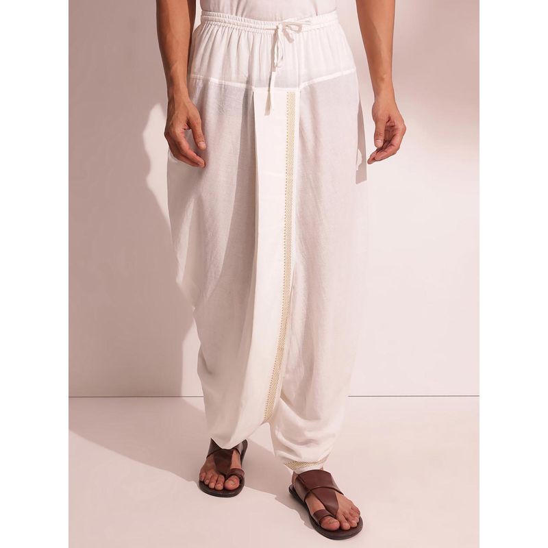 Buy Fabindia White Natural Cotton Blend Woven Dhoti Online
