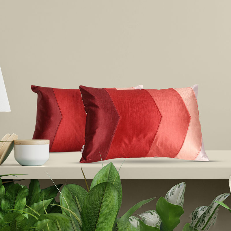 Buy Sivya by Home Colorblock Rectangular Cushion Cover Red (Pack of 2 ...