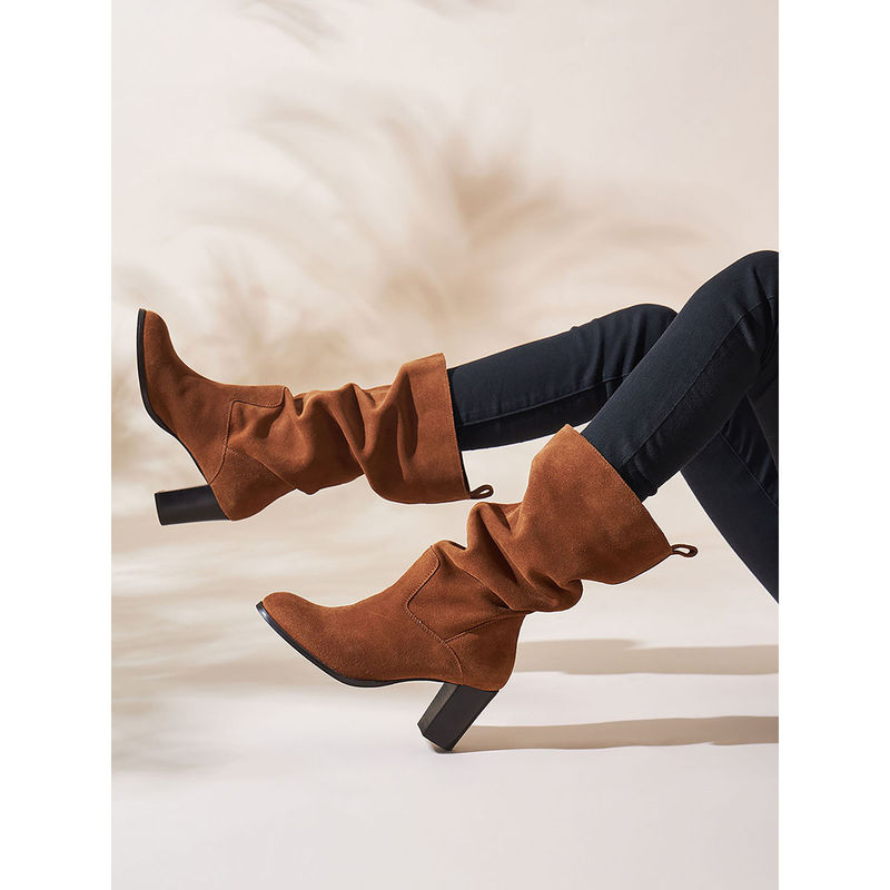 Buy Peach Flores Mabel Leather Solid Slip On Boots-Tan Online