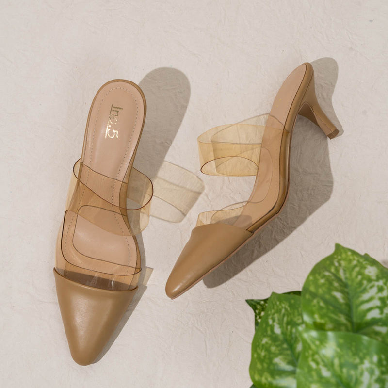Buy Inc.5 Womens Beige Party Transparent Pointed Mule Heels Online