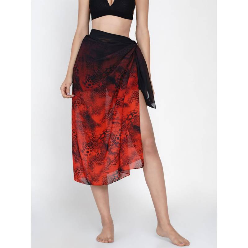 Buy Women Red & Black Printed Swimwear Sarong Online