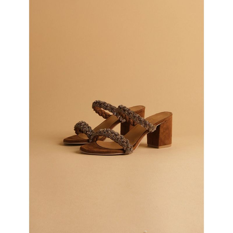 Buy Eridani Braided With Embellished Brown Julienne Heels Online