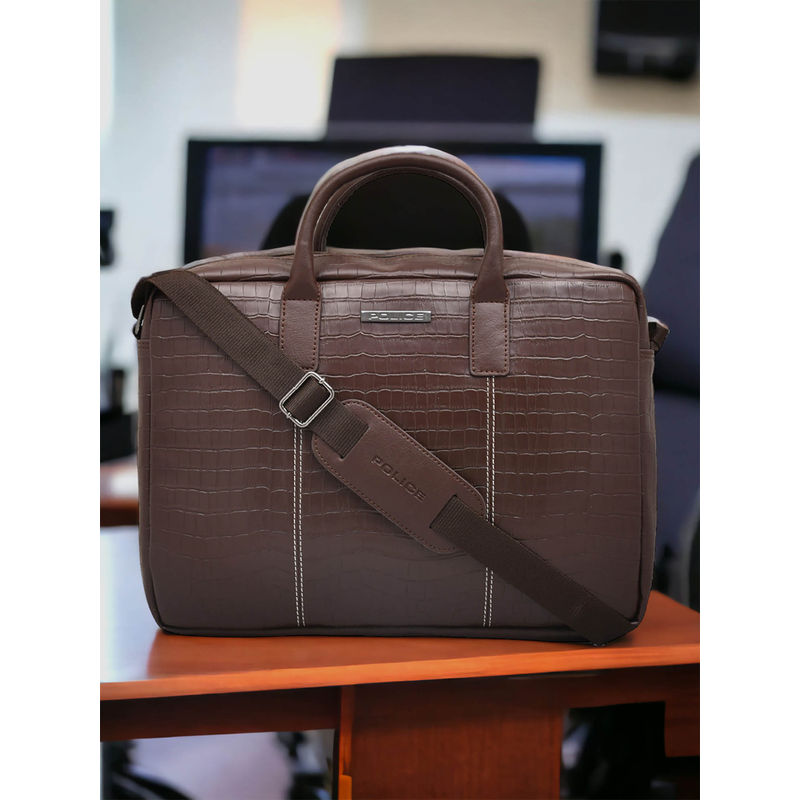 Buy Police Brown Croco Classy 15 Inch Stylish Briefcase Messenger Bag ...