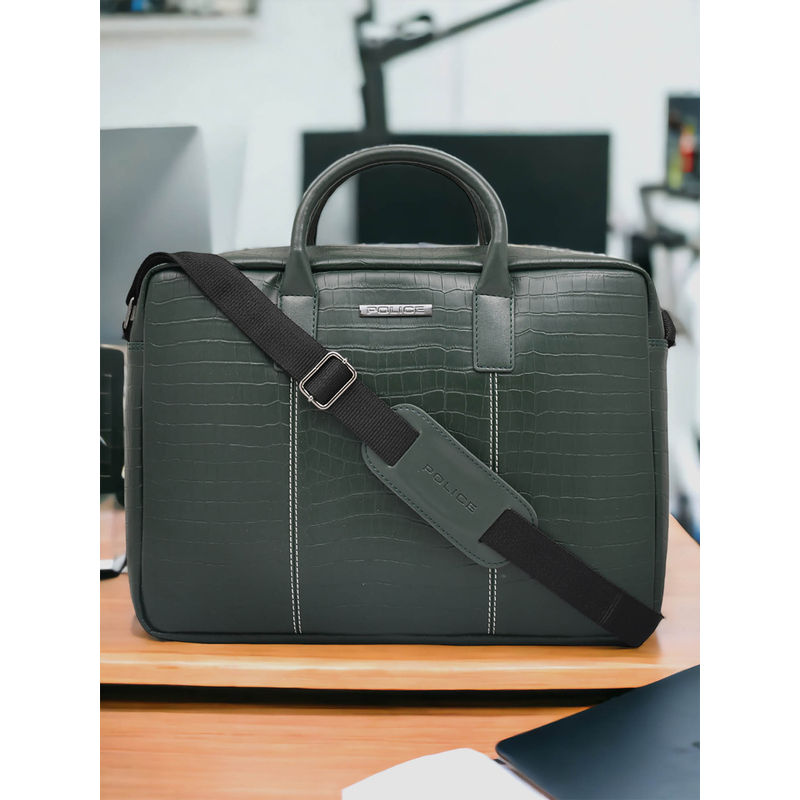 Buy Police Dark Green Croco Classy 15 Inch Stylish Briefcase Messenger ...