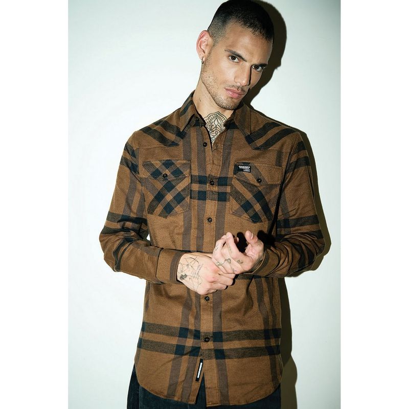 Buy Bonkers Corner Men Brown Blast Stripe Regular Fit Shirt Online