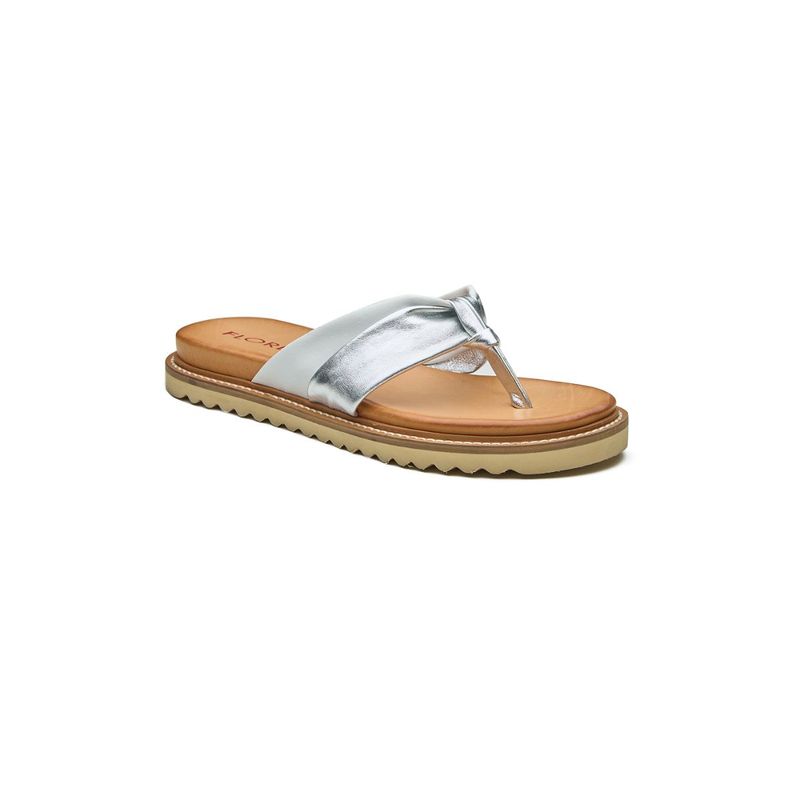 Buy Peach Flores Peru Leather Silver Sandals Online
