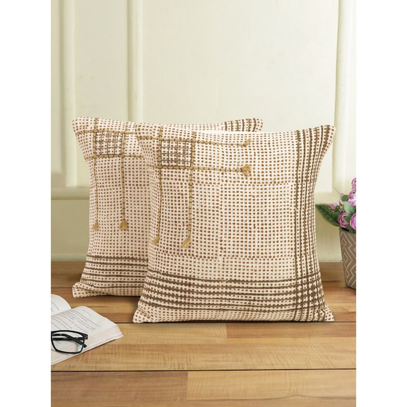 Buy Eyda Hand Block Multi Color Cushion Cover Set of 2 (18x18 Inch) Online