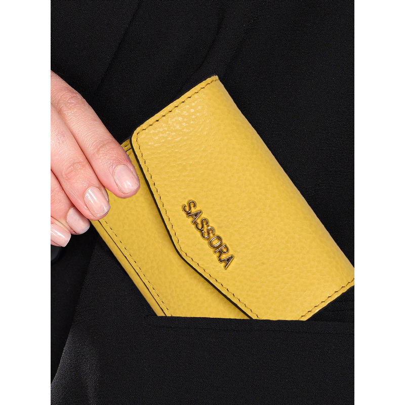 Buy Sassora Genuine Leather Yellow Card Holder for Women (S) Online