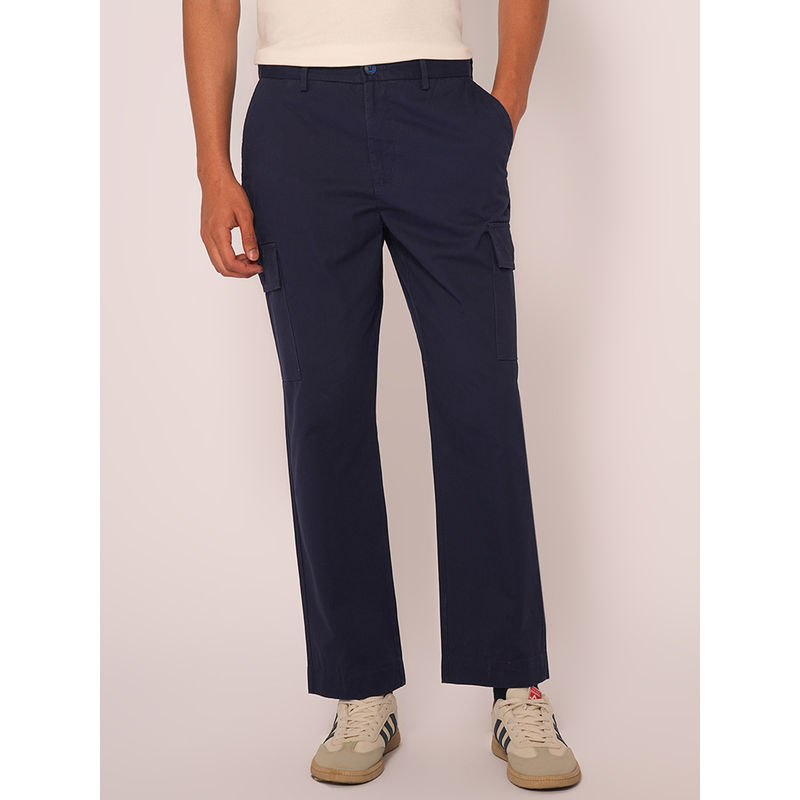 Buy SELECTED HOMME Navy Blue Mid Rise Cargos Online