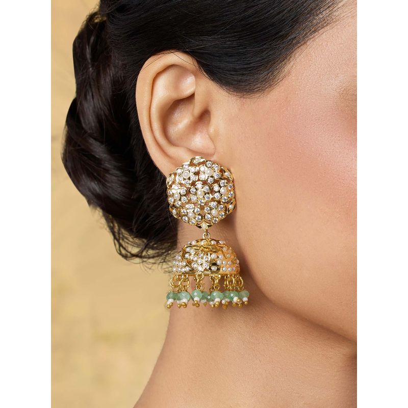 Buy Indinoor White Althara Jadau Jhumkas Online
