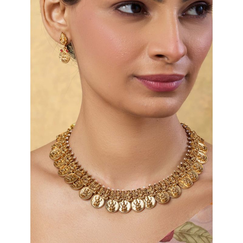 Buy Indinoor Red Alekha Temple Jewellery Set Online