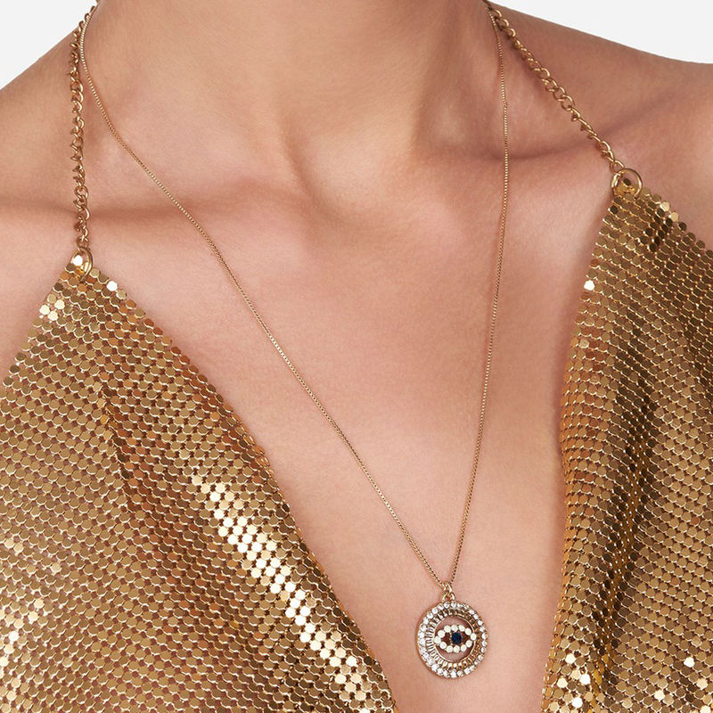 Buy Zaveri Pearls Gold Tone Dazzling Austrian Diamonds Evil Eye Pendant ...